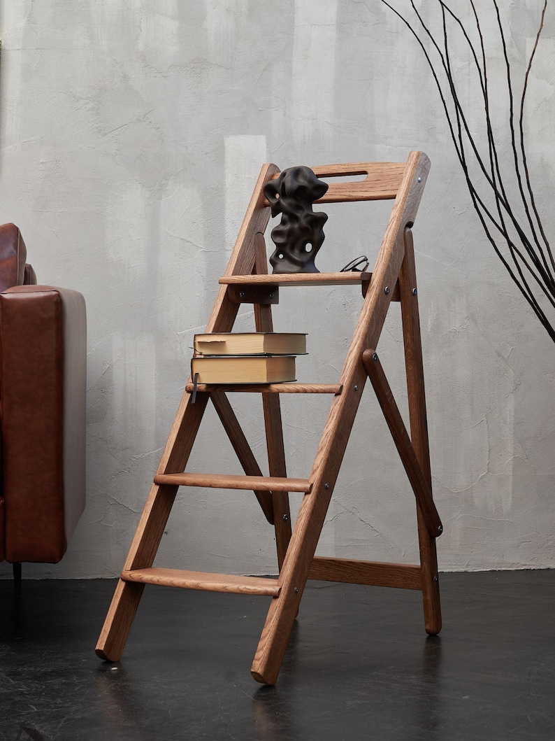 Compact Folding Ladder for Kitchen or Home Décor Made of Light Oak ...