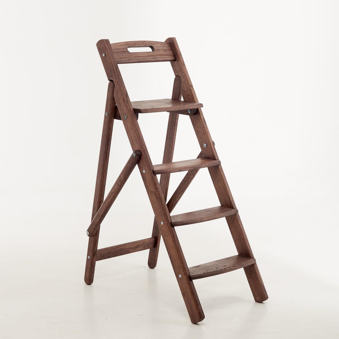 Wooden Oak Ladder in Scandinavian Style Handmade for Kitchen Library ...