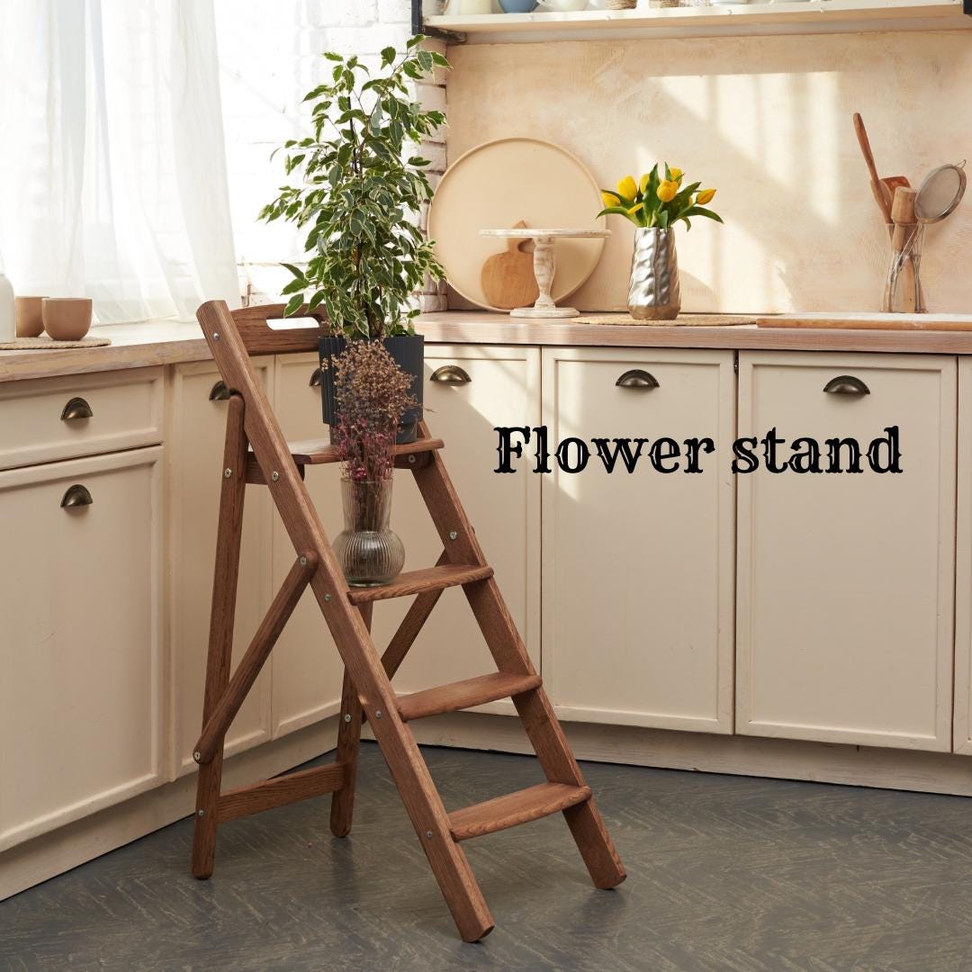 Foldable Wooden Ladder | Solid Oak Step Stool | Handmade | 110 Cm(43in ...