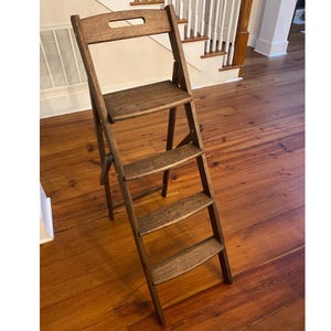 Wooden Oak Folding Ladder - Ukrainian Crafted Vintage Style Stepladder ...