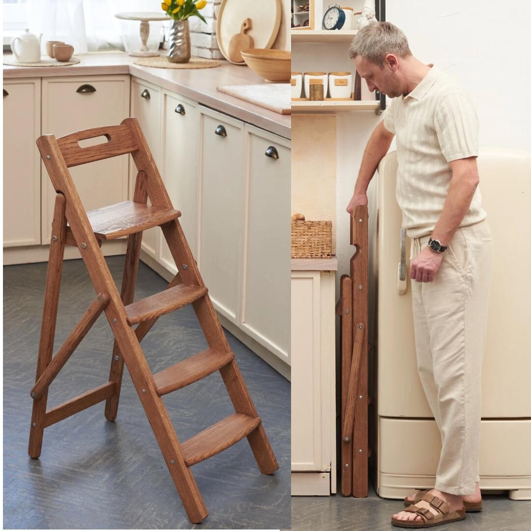 Sturdy Oak Folding Ladder for Home, Kitchen and Garden - 2.5 Meters ...
