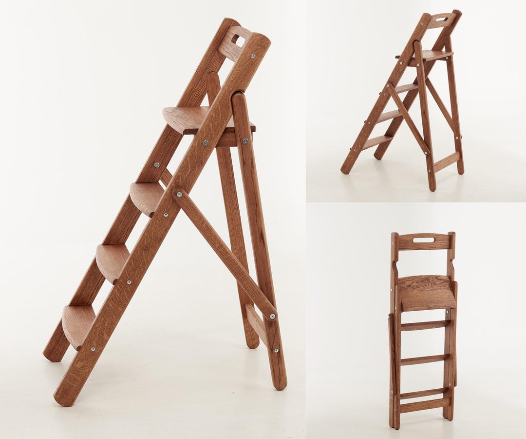 Foldable Wooden Ladder | Solid Oak Step Stool | Handmade | 110 Cm(43in ...