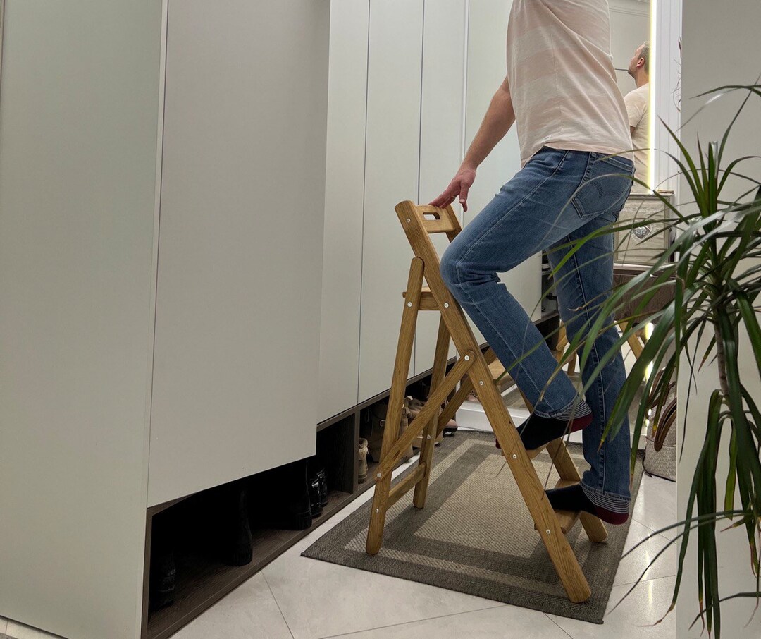 Handcrafted Oak Folding Ladder in 110cm(43in), - Perfect for Home ...