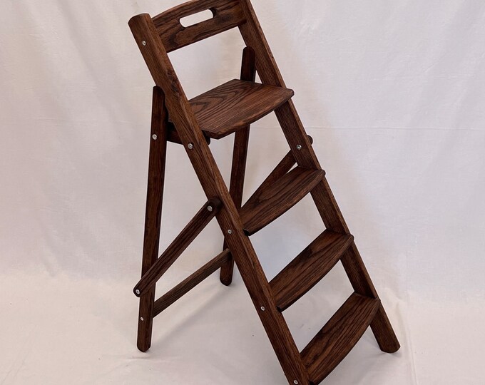 Library Ladder Step Ladder Victorian Style. Solid Wood-covered Burgundy ...