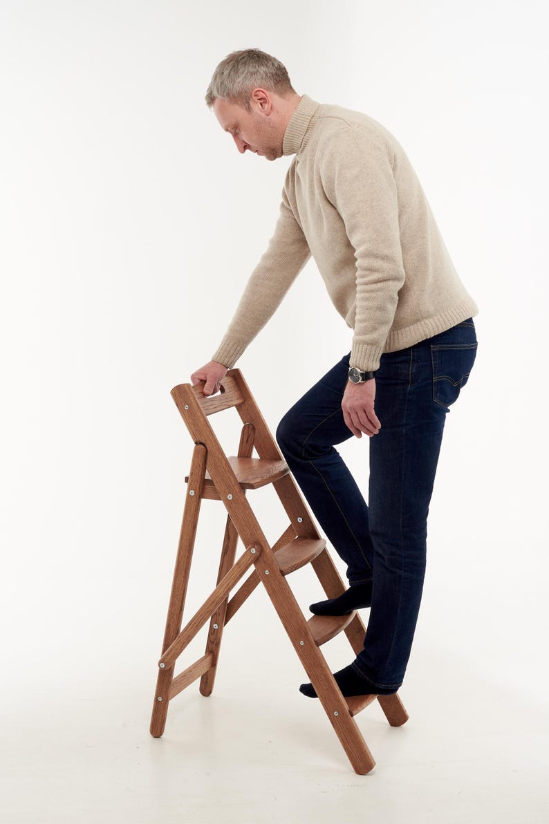 A Wooden Folding Oak Ladder Сovered Oil Wax. Size110cm (43inche) for ...
