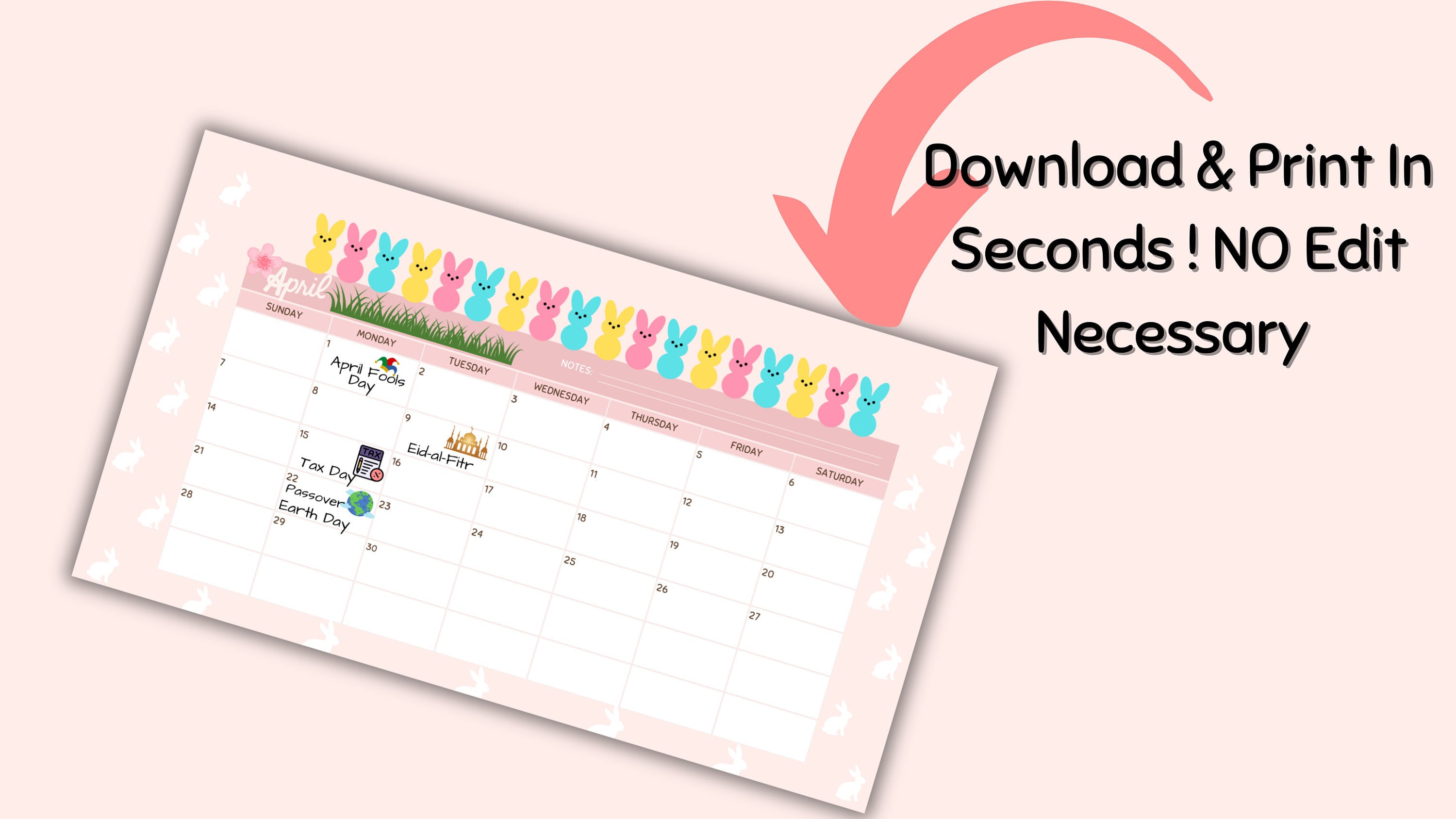 April 2024 Calendar , Printable Classroom Calendar , Printable Wall ...