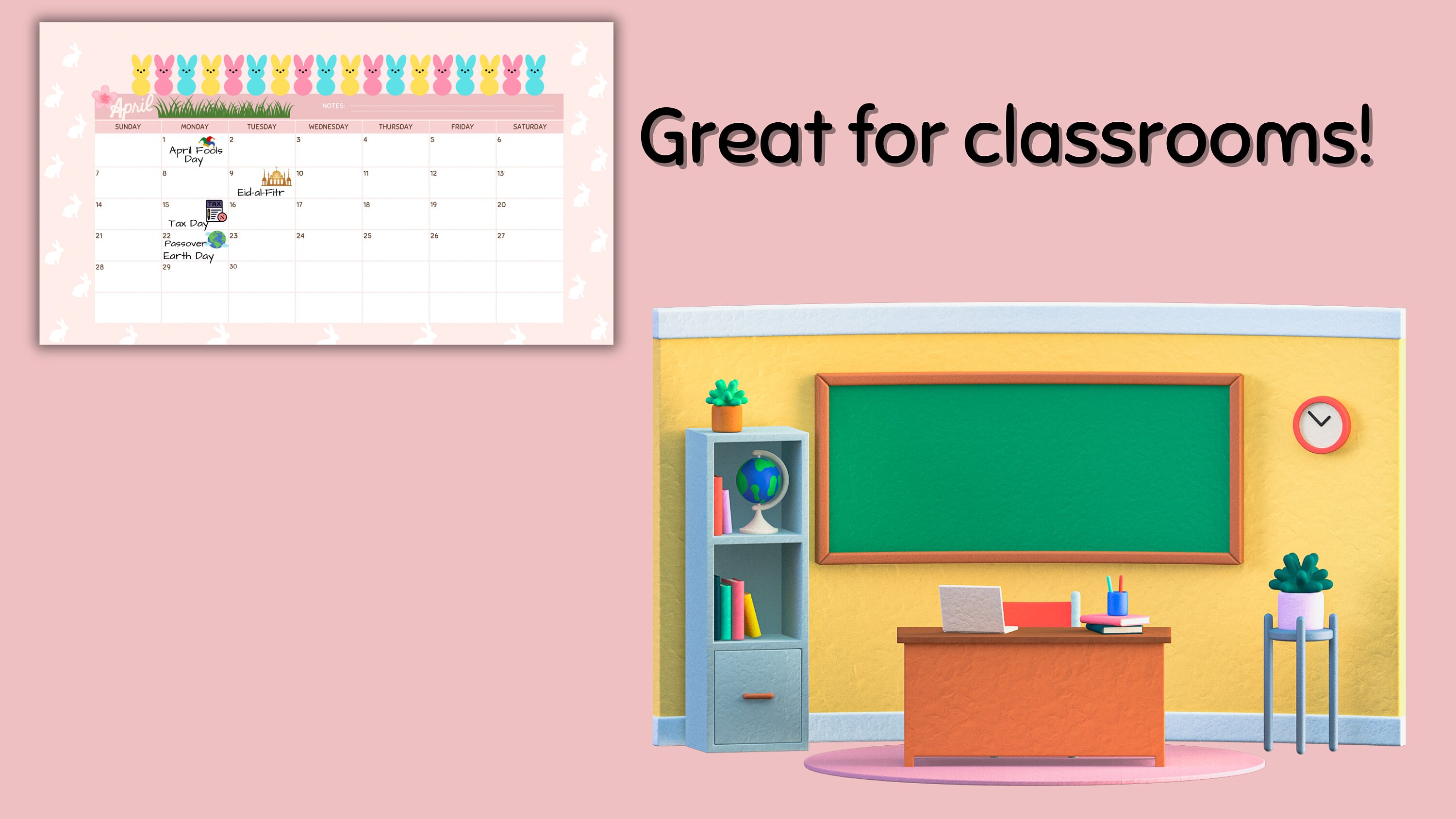 April 2024 Calendar , Printable Classroom Calendar , Printable Wall ...