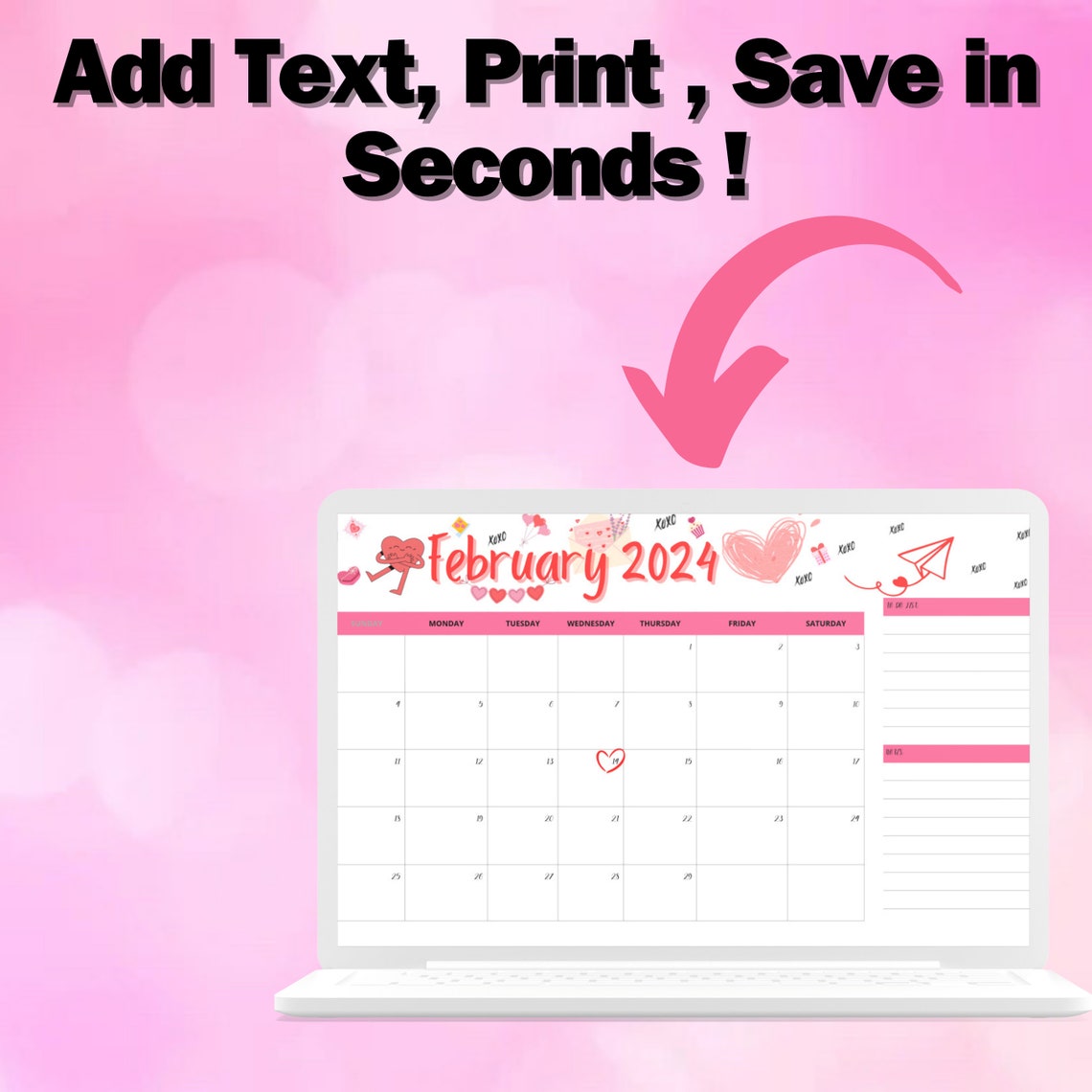 Editable February 2024 Calendar , Printable Classroom Calendar ...