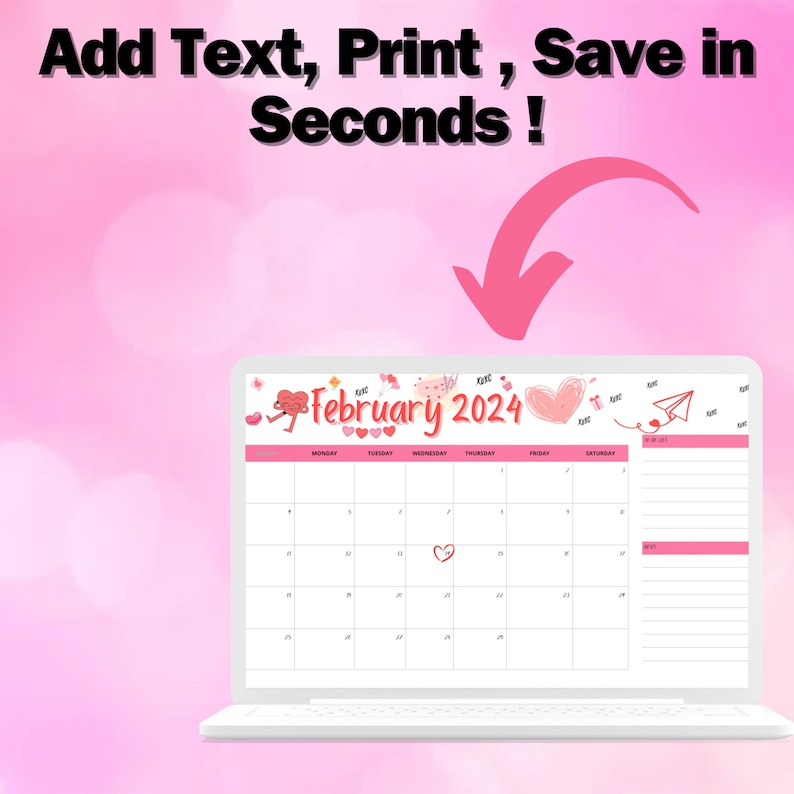 Editable February 2024 Calendar , Printable Classroom Calendar ...