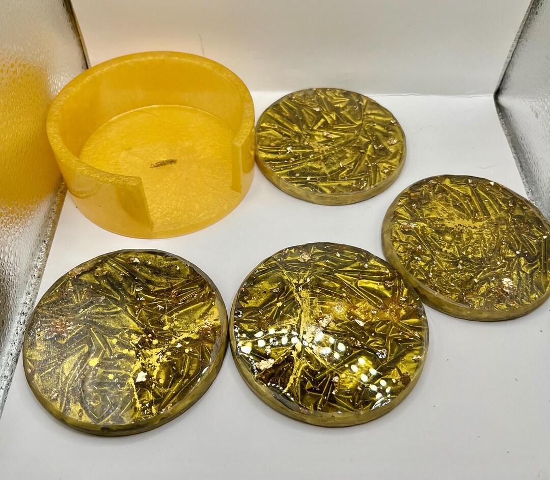 Handmade Gold Resin Coaster Set With Holder - Velvet Texture, 4pc - Etsy