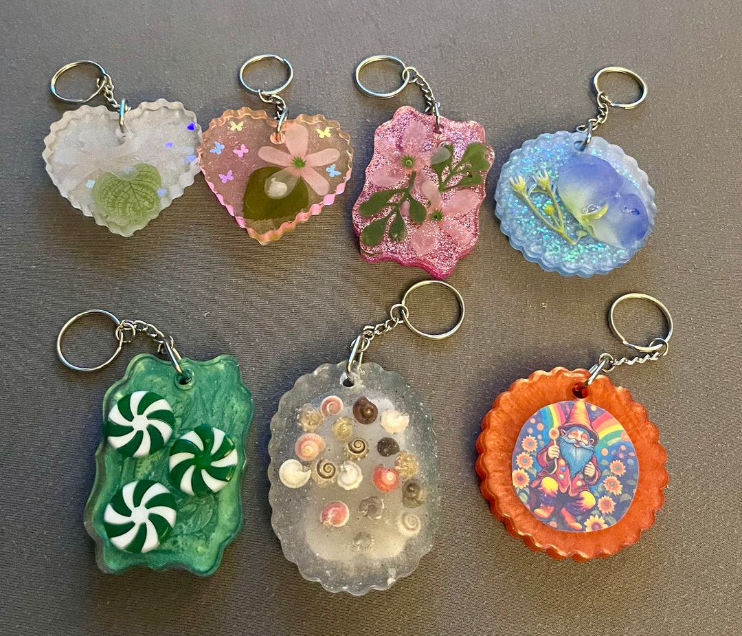 Handcrafted Resin Keychain: Floral Whimsical Designs. Made From Durable ...