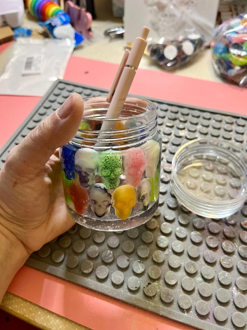 Handmade Resin Storage Jar: Miniature Skull Inclusions, Screw-on Lid - Etsy