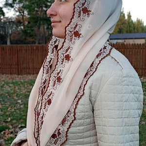 Orthodox Embroidered Scarf. Cream Floral Chiffon Hair Scarf for Women ...