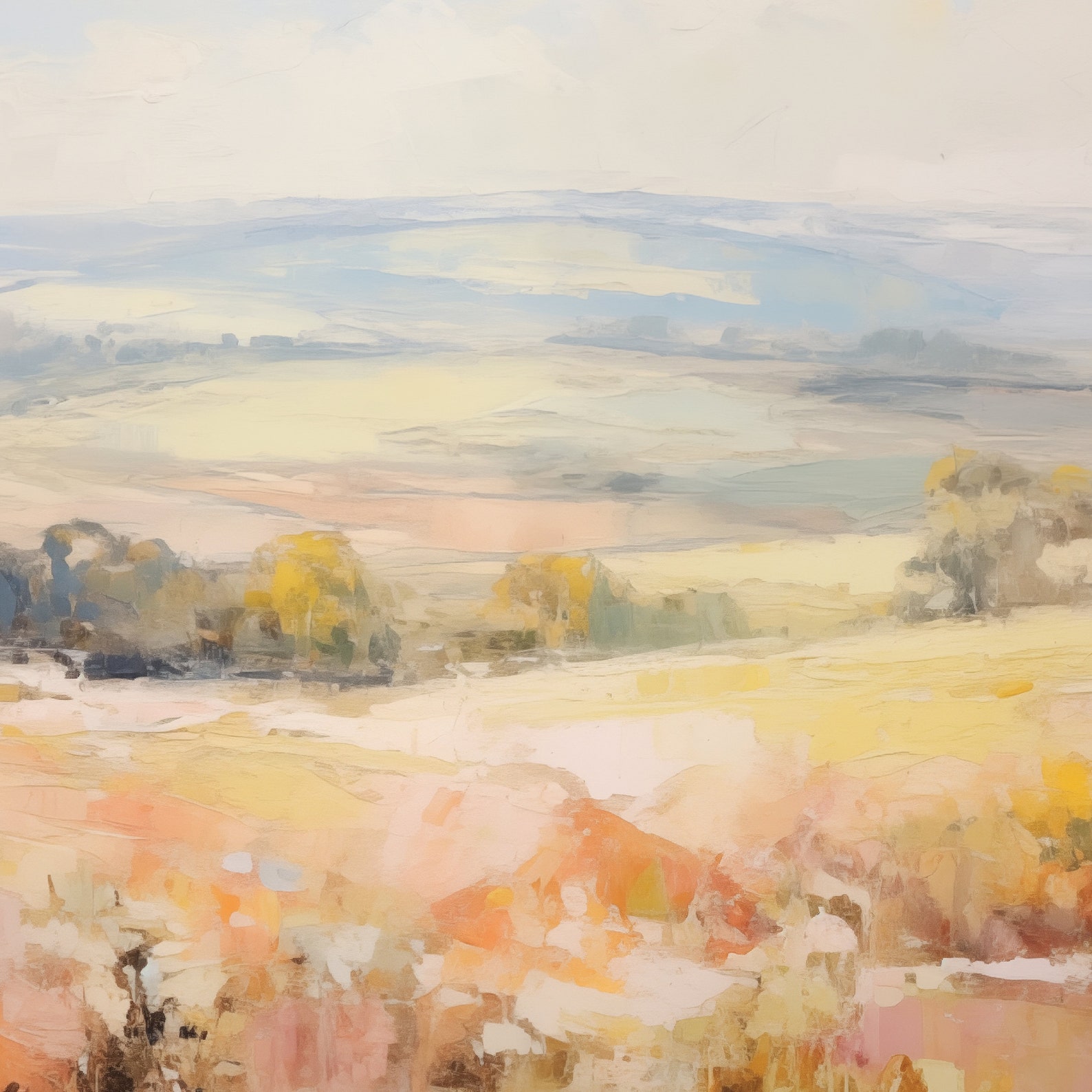 Vintage Oil Painting Style English Countryside Meadow Pink and Orange ...