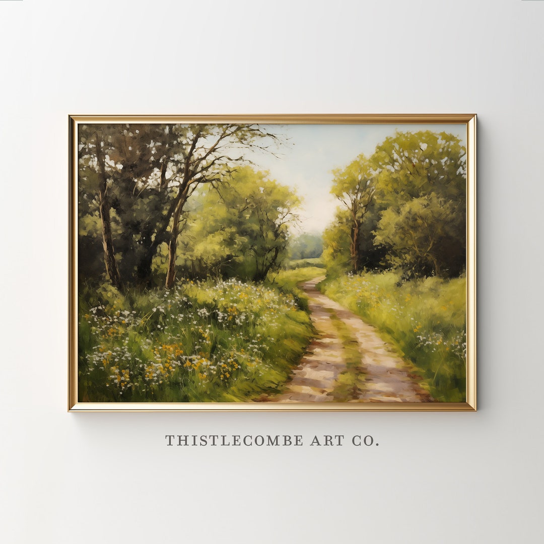 Vintage Oil Painting Style Country Lane English Countryside Cottagecore ...