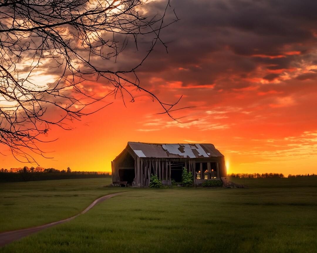 Old Brown Barn at Sunset Digital Background - Etsy