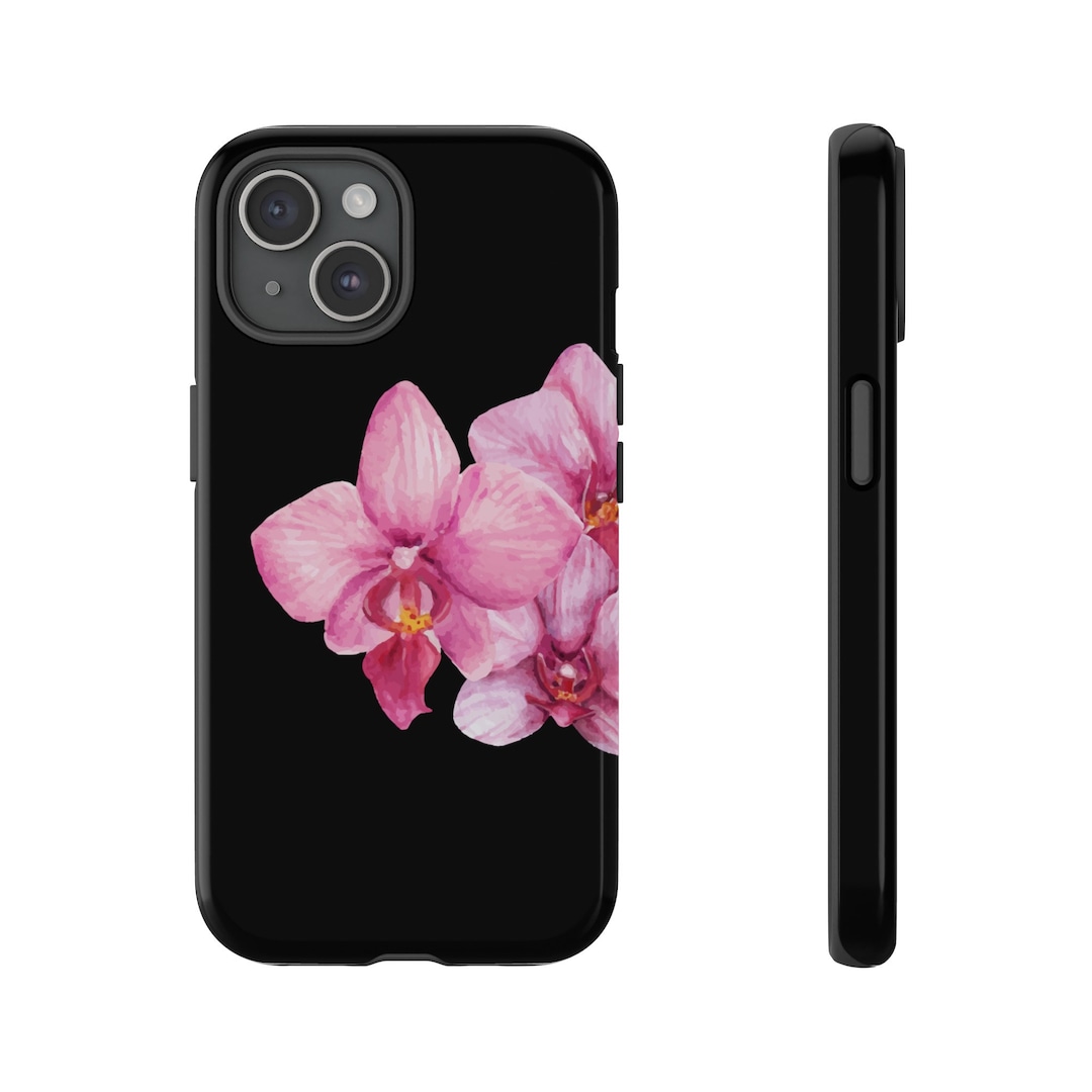 Black Case Pink Orchid Flower Phone Case, Gifts for Her, iPhone 17/16 ...