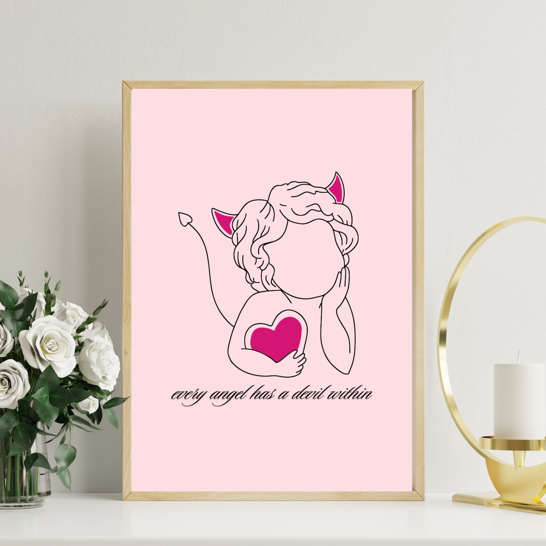 Heavenly Devil Wall Art, Angel Cherub Wall Print, Preppy Posters, Y2K ...