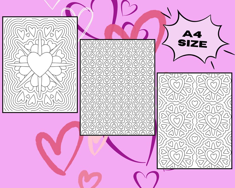 Pattern Colouring Pages Inspired by Valentines Day | Digital Download ...