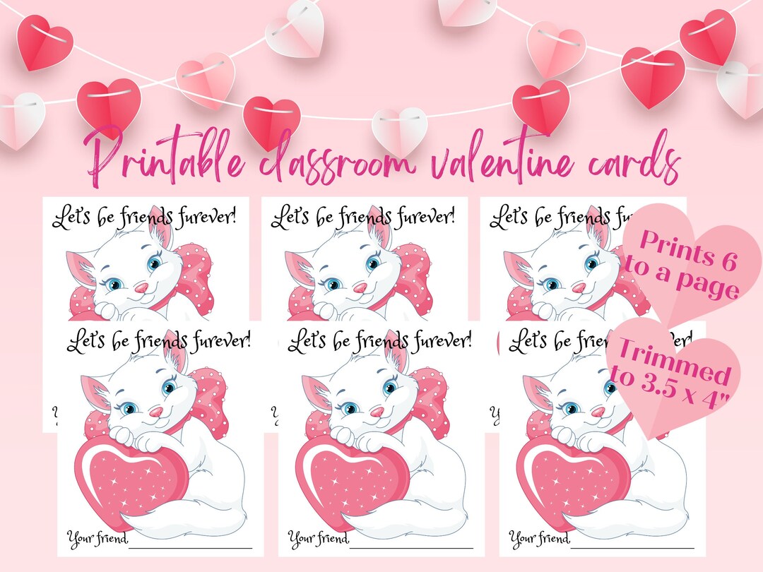Cat Valentines Day Cards Printable Classroom Valentines Cards for Kids ...