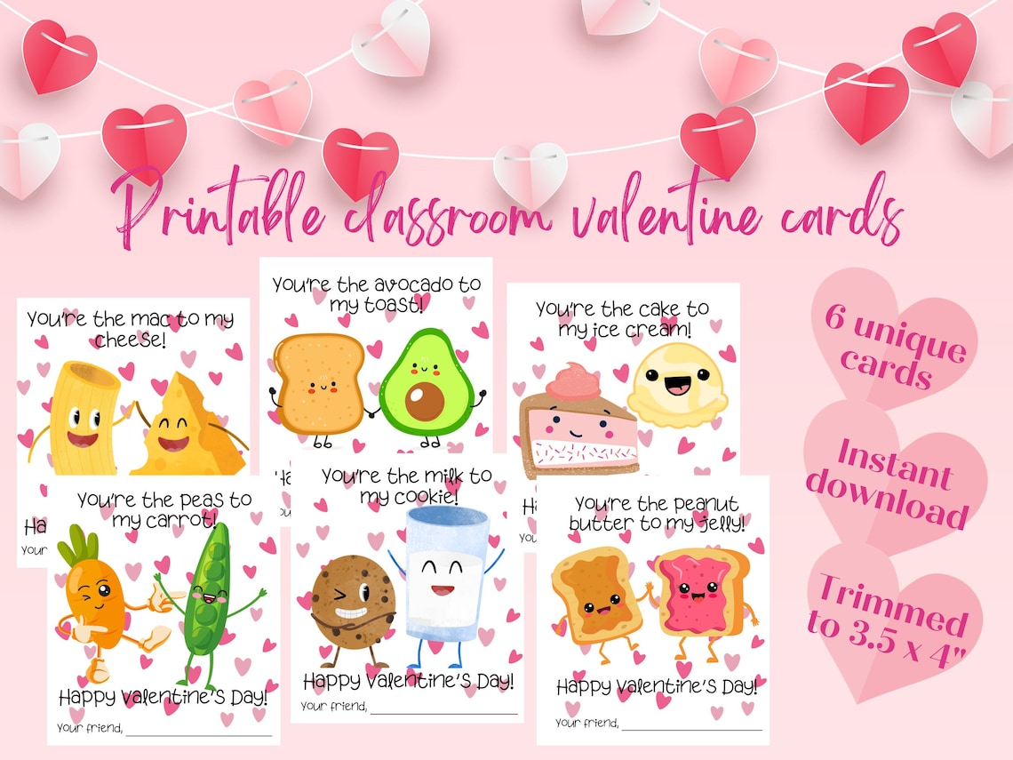 Food Pun Valentine's Day Cards Printable Classroom Valentines Funny ...