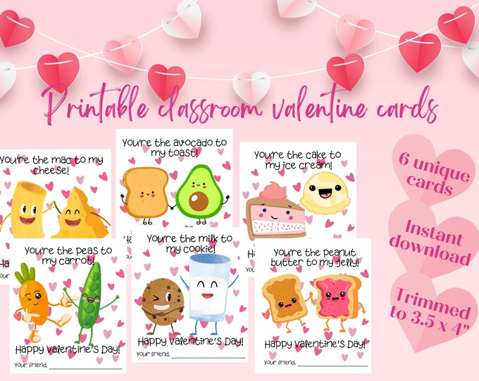 16 Printable Cute Food Pun Valentine's Day Card Set, Valentine's Day ...
