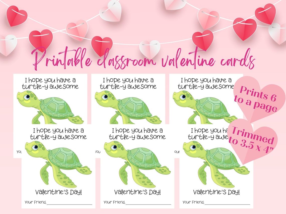 Turtle Classroom Valentines Printable Valentines Day Cards for Kids ...