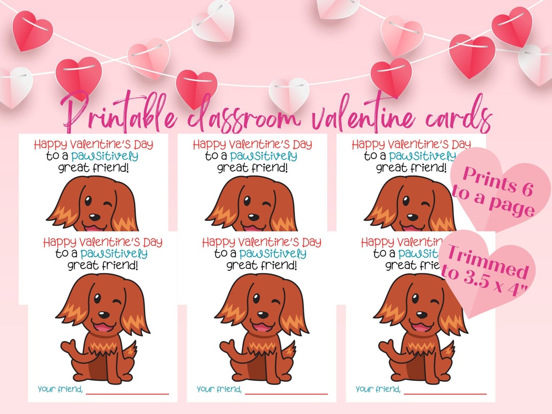 Dog Valentine's Day Cards for Kids, School Classroom Gift Tags (PDF ...