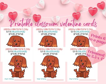 Printable Dog Valentine's Day Cards, Valentines for Kids Class, School ...