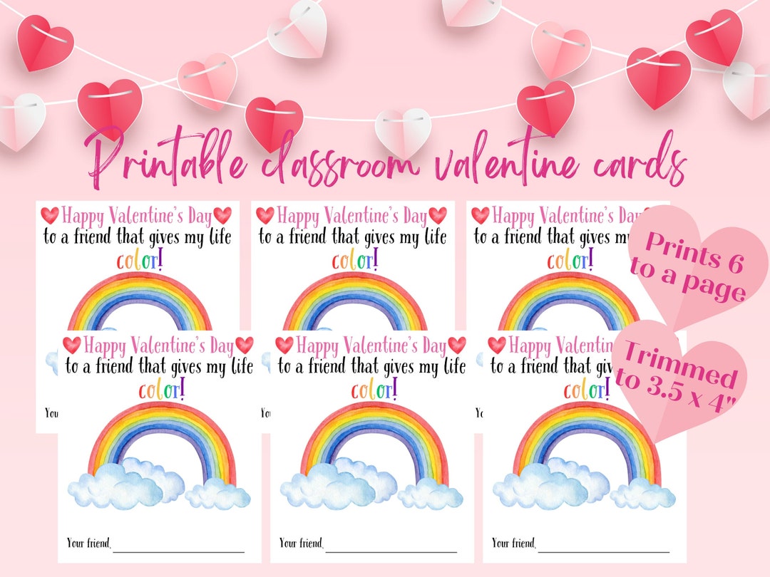 Rainbow Valentines Day Cards Printable Classroom Valentines for Kids ...