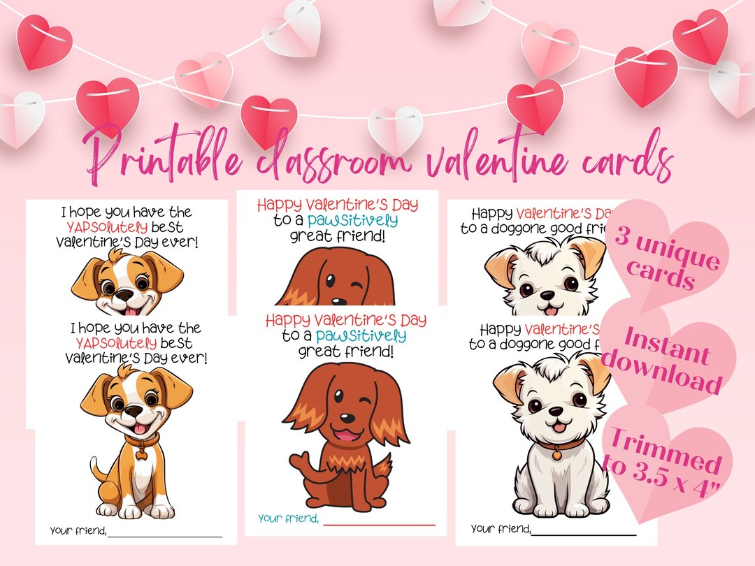 Dog Valentines Day Cards Printable Classroom Valentines for Kids School ...