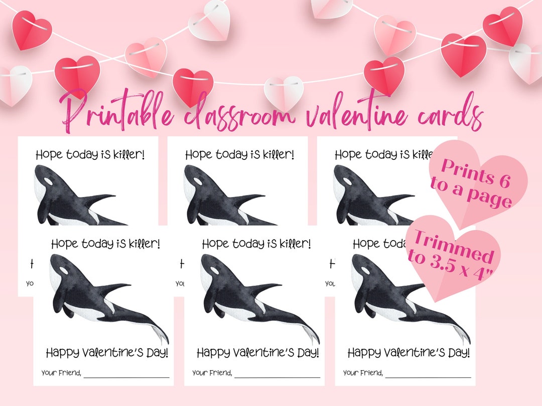 Killer Whale Classroom Valentines Printable Valentines Day Cards for ...
