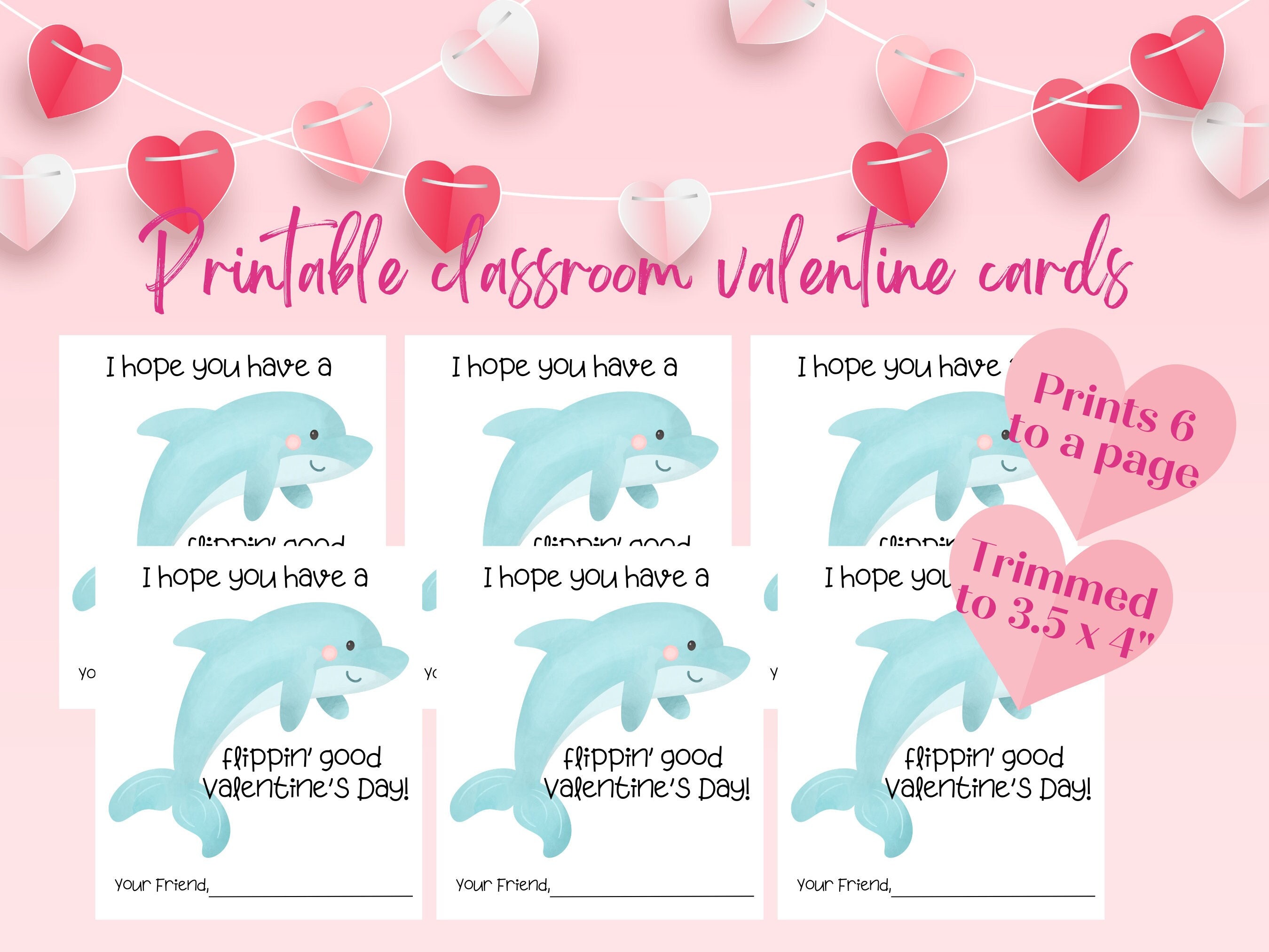Dolphin Valentines Day Cards Printable Classroom Valentines for Kids ...
