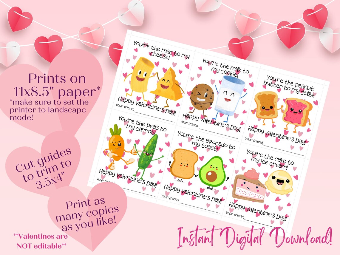 Food Pun Valentine's Day Cards Printable Classroom Valentines Funny ...