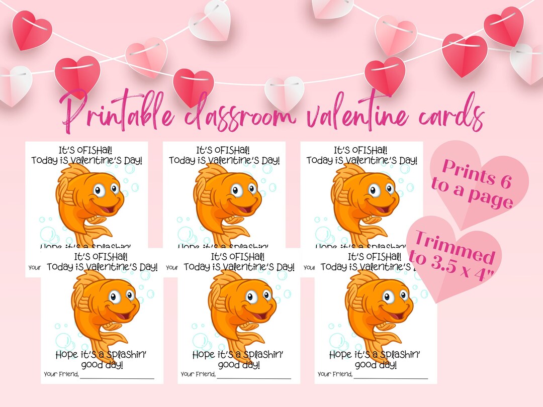 Goldfish Classroom Valentines Printable Valentines Day Cards for School ...