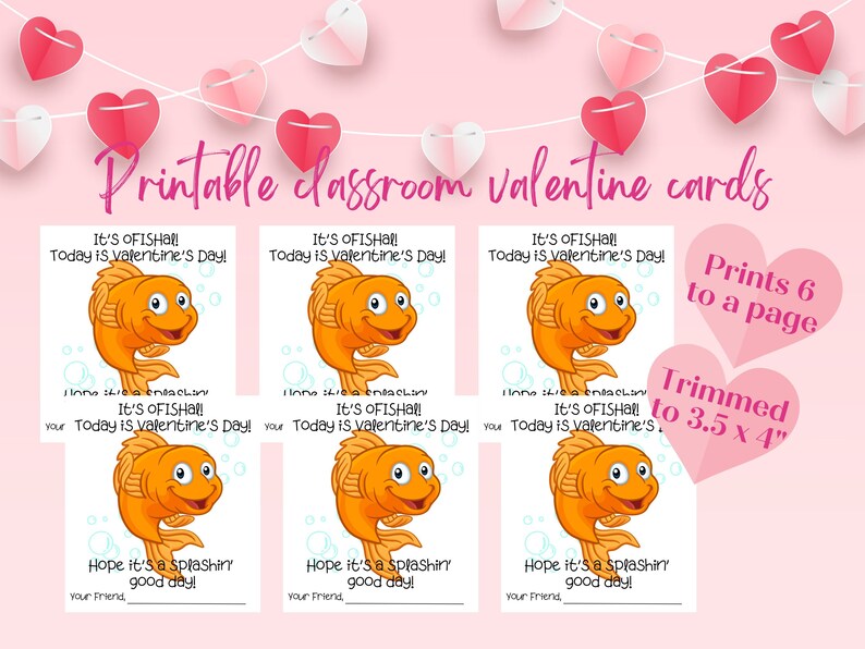 Goldfish Classroom Valentines Printable Valentines Day Cards for School ...