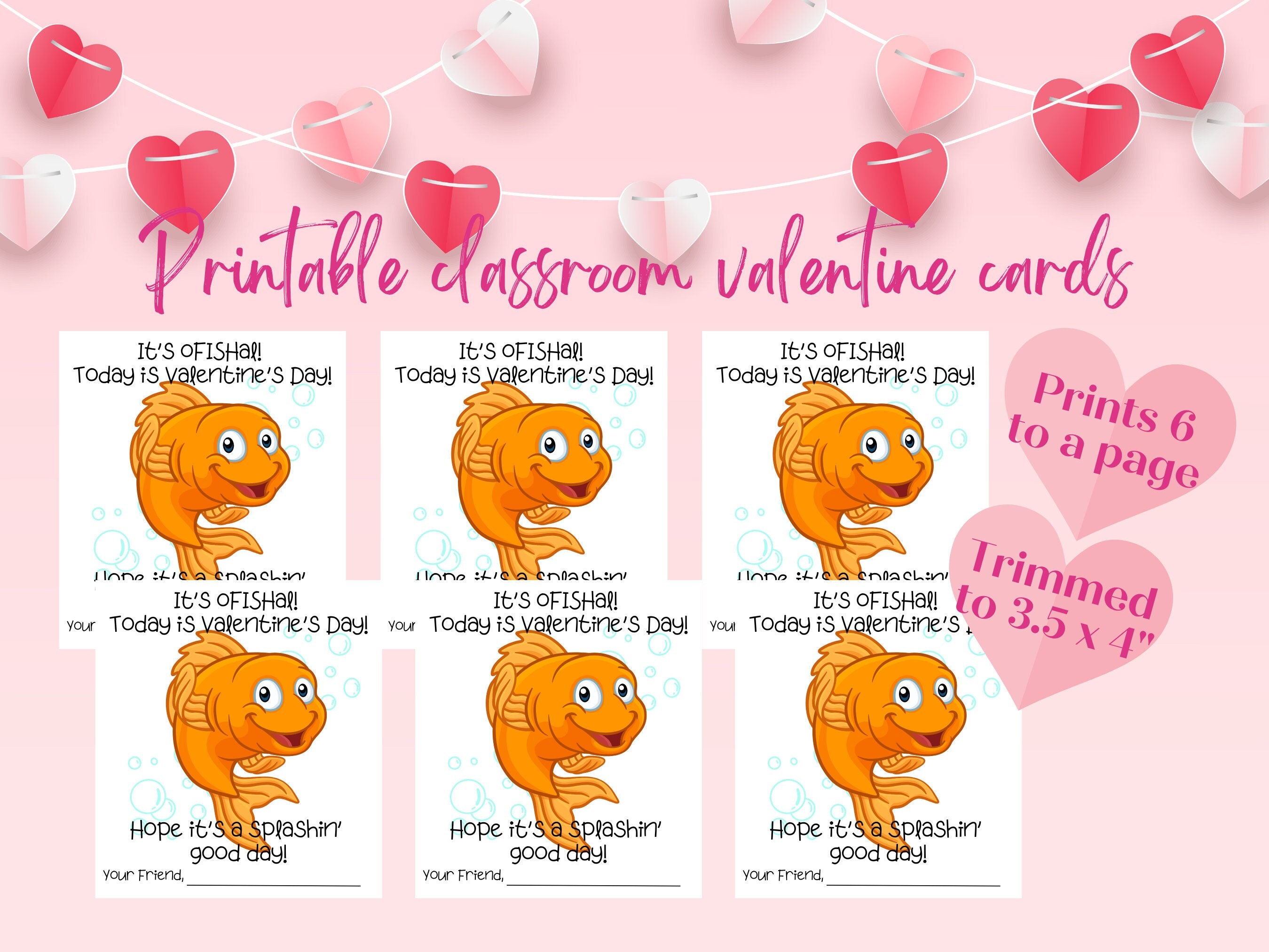 Goldfish Classroom Valentines Printable Valentines Day Cards for School ...