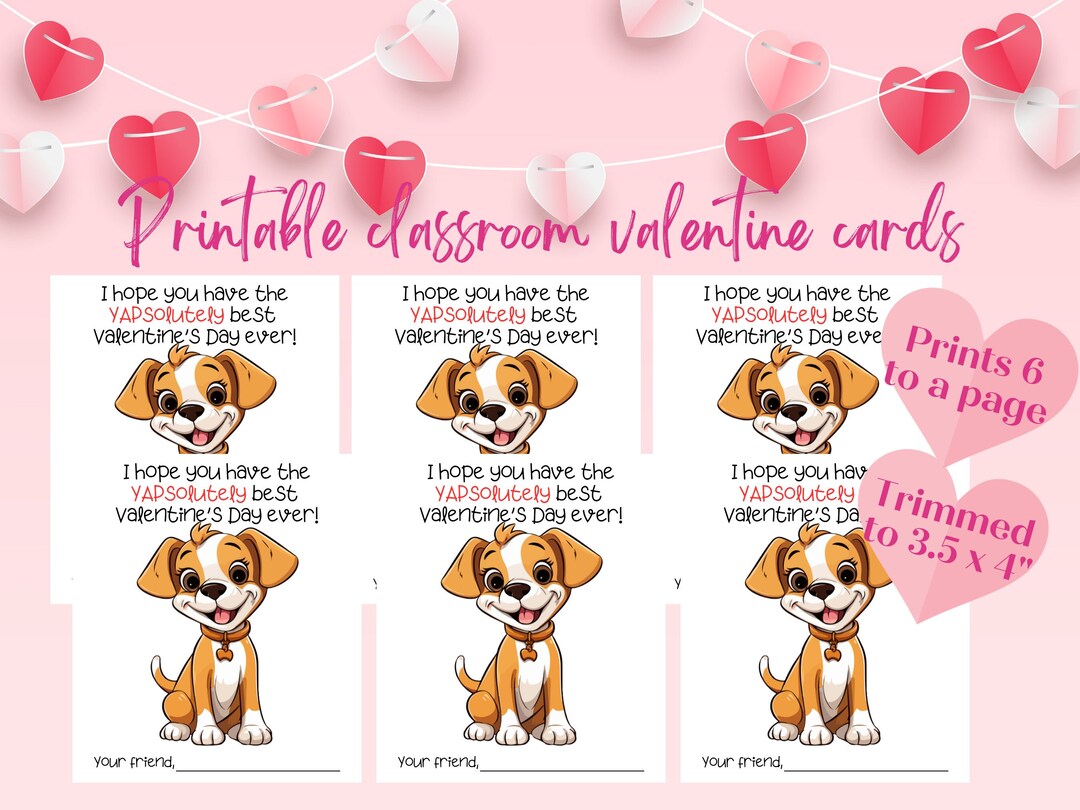 Dog Valentine's Day Cards, Printable Classroom Valentines (PDF) - Etsy
