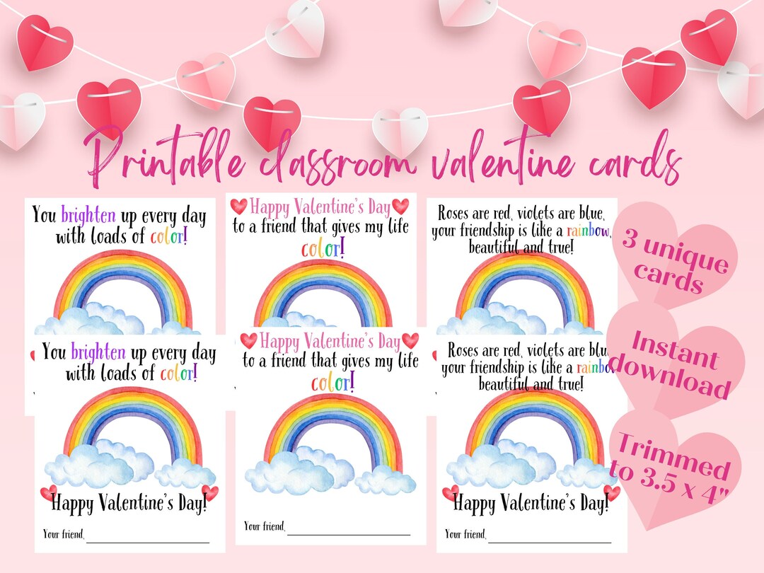 Rainbow Valentine's Day Cards, Printable Classroom Valentines (PDF) - Etsy