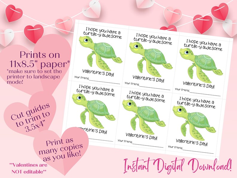 Turtle Classroom Valentines Printable Valentines Day Cards for Kids ...