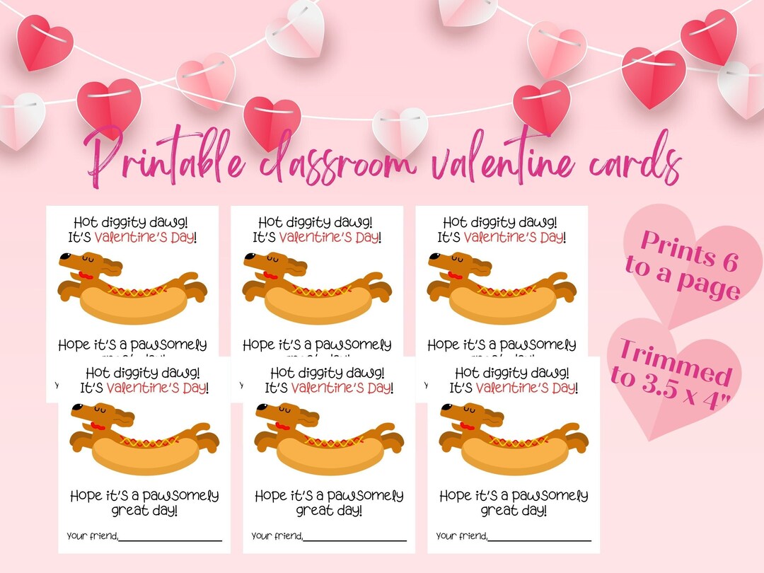 Hot Dog Valentines Day Cards Printable Classroom Valentines for Kids ...