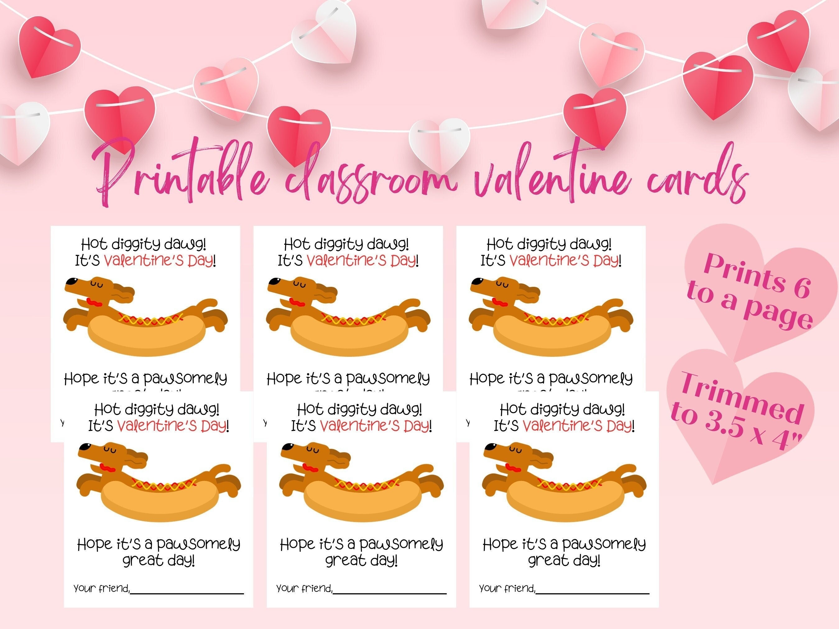 Hot Dog Valentines Day Cards Printable Classroom Valentines for Kids ...