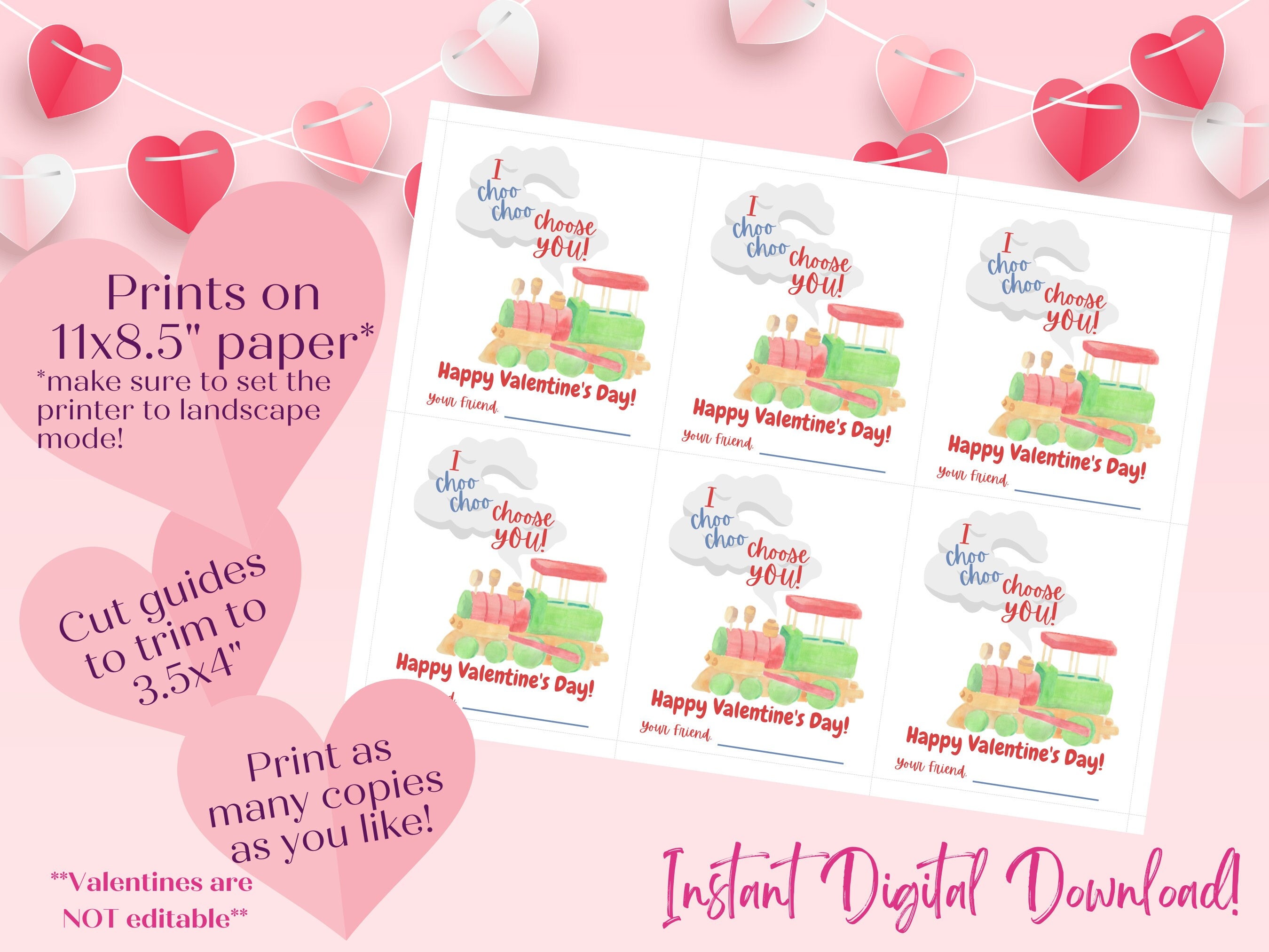 Train Valentine Day Card Printable Classroom Valentines for Kids School ...