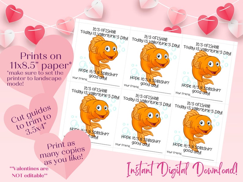 Goldfish Classroom Valentines Printable Valentines Day Cards for School ...