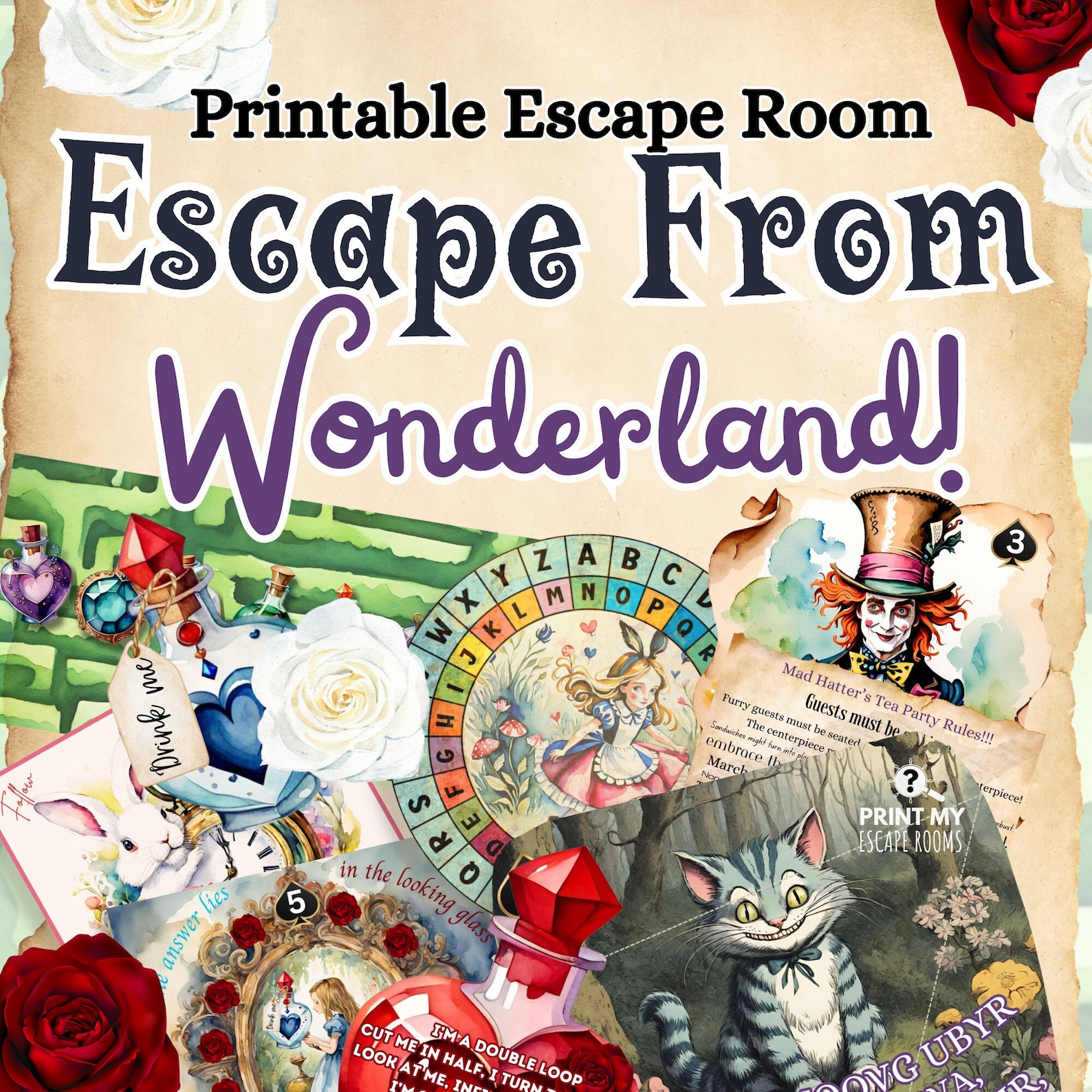 Escape From Wonderland, DIY Printable Escape Room Kit, Instant Download ...
