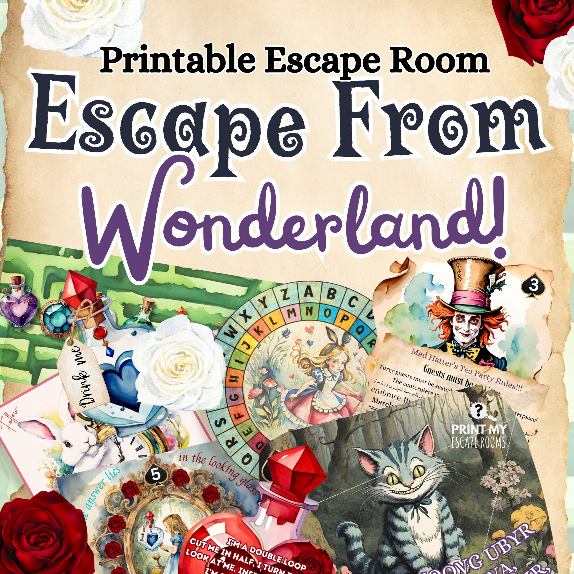 Escape From Wonderland, DIY Printable Escape Room Kit, Instant Download ...
