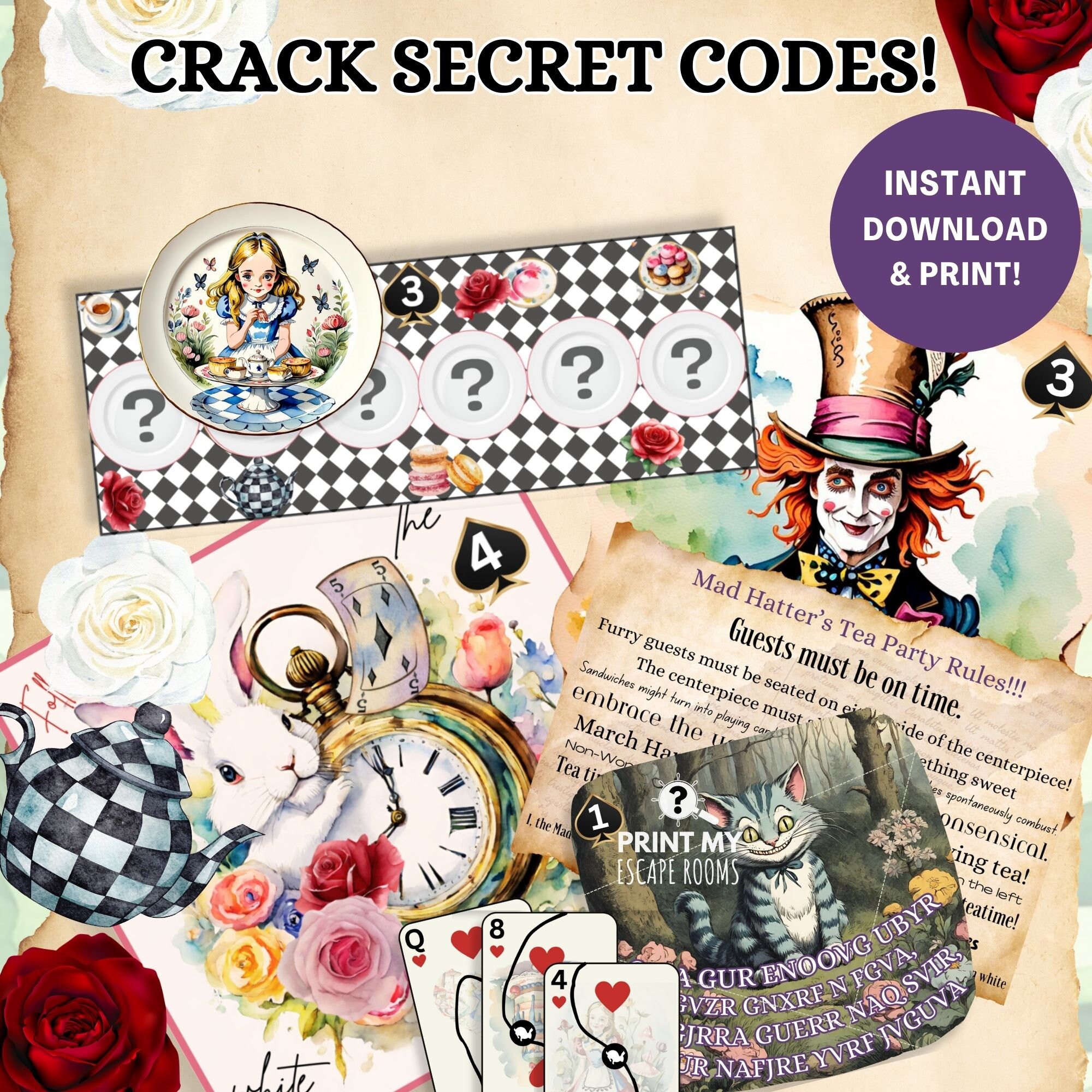 Escape From Wonderland, DIY Printable Escape Room Kit, Instant Download ...