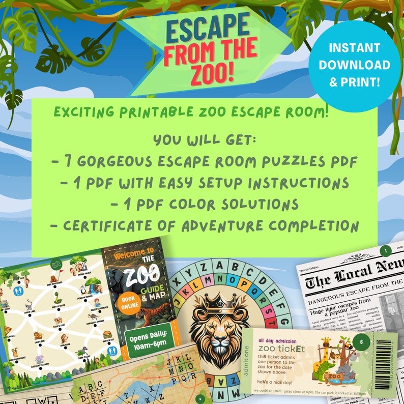 Zoo Escape Room, Printable Escape Room PDF, Instant Download, Zoo Theme ...
