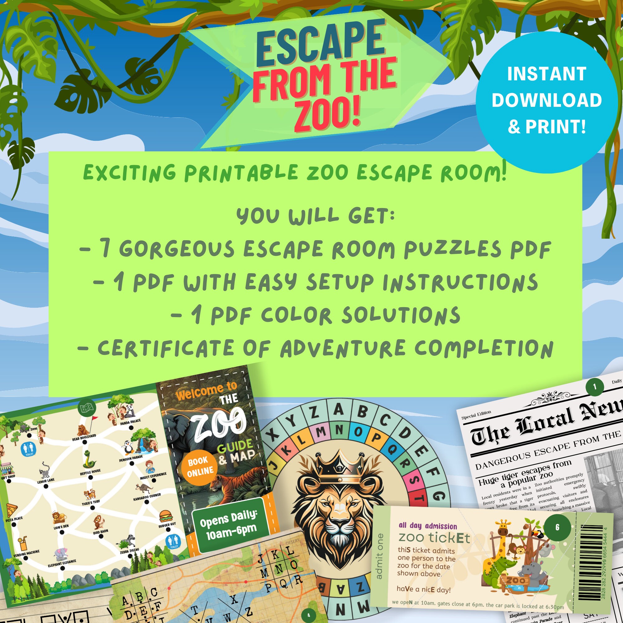 Zoo Escape Room, Printable Escape Room PDF, Instant Download, Zoo Theme ...