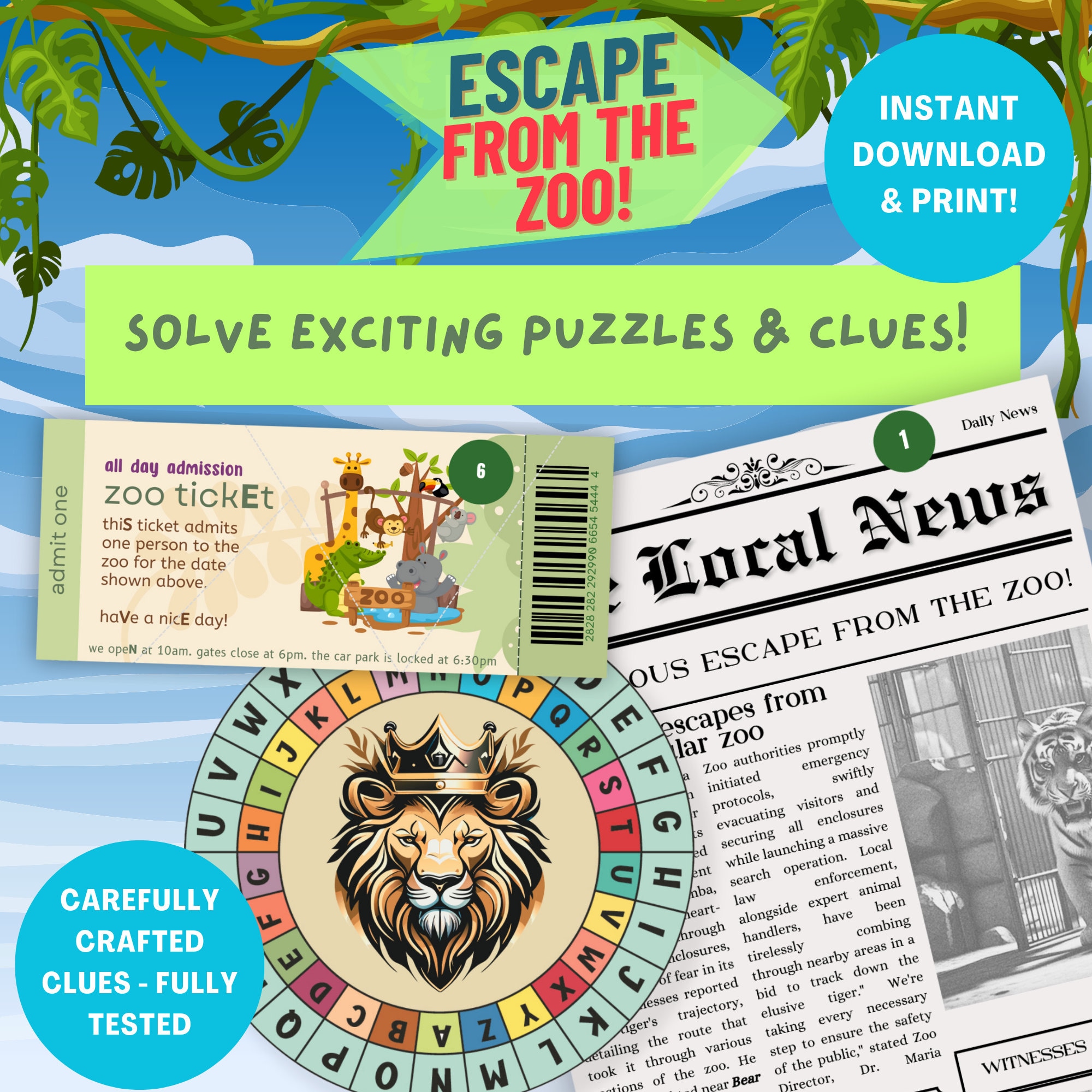 Zoo Escape Room, Printable Escape Room PDF, Instant Download, Zoo Theme ...